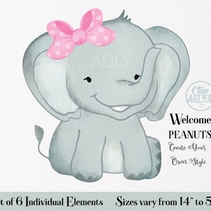 Cute Elephants Clip Art, Twins Doubles, Watercolor Baby Elephants, Boy ...