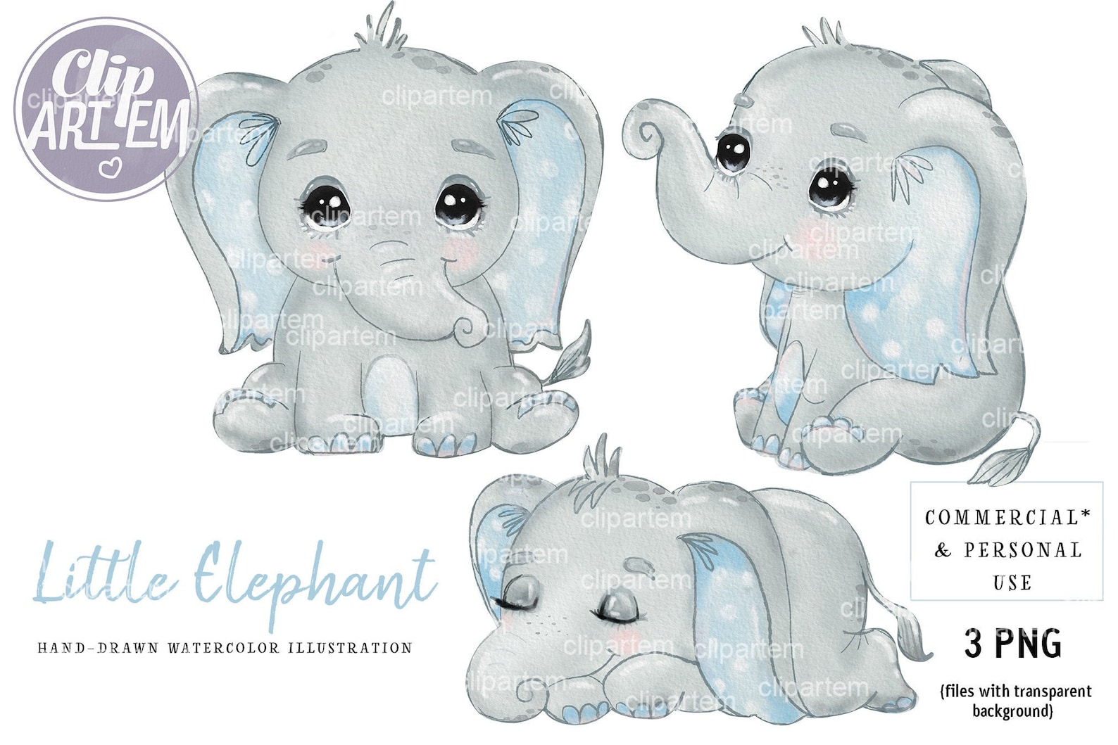 Boy Elephant Clip Art, Elephant Sublimation, PNG, Vector, Baby Blue ...