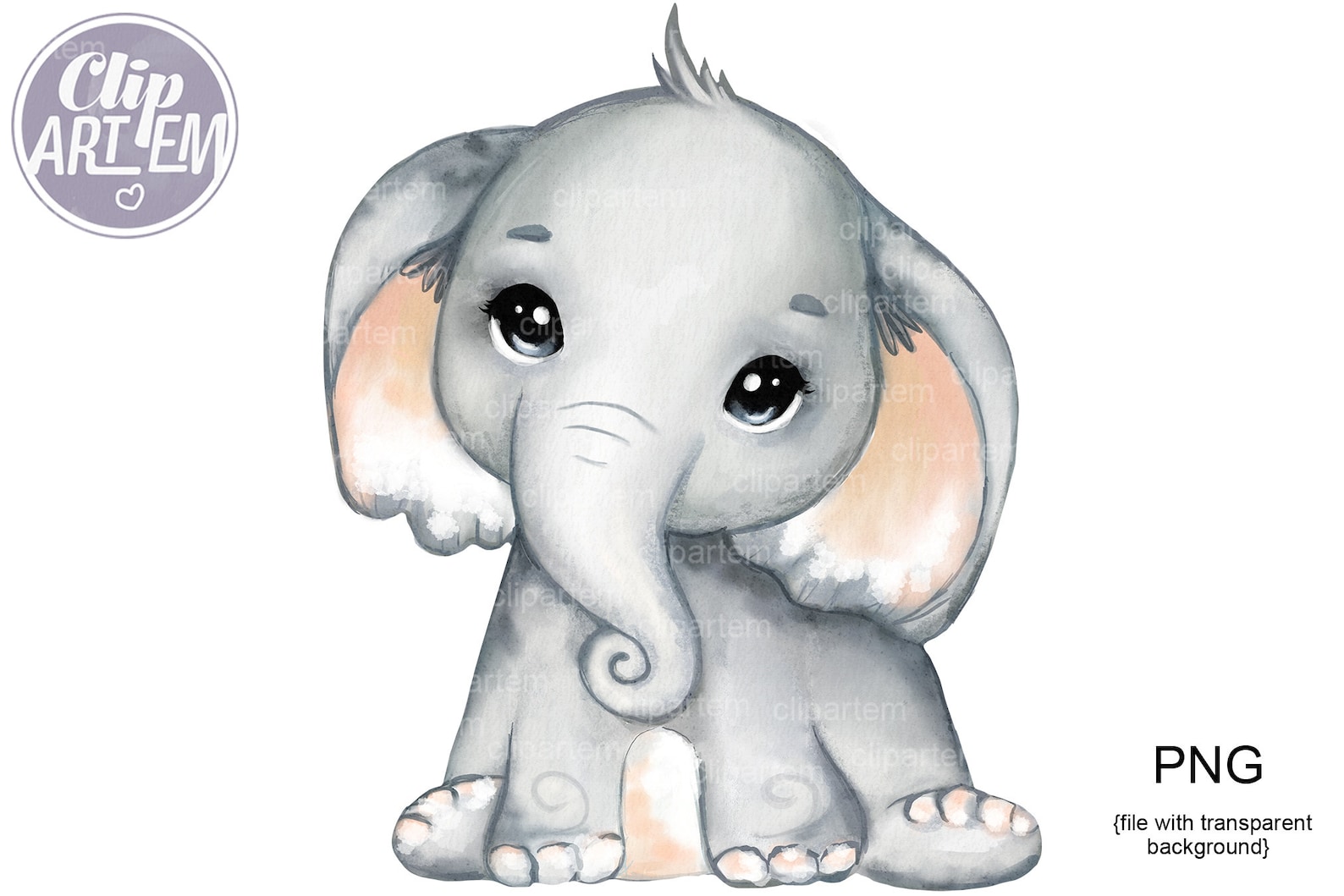 Watercolor Elephant Clip Art, Very Cute Little Peanut, Gender Neutral ...