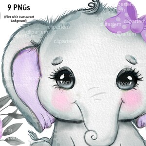 Purple Girl Elephant Clip Art, Watercolor Cute Little Peanut, Lavender ...