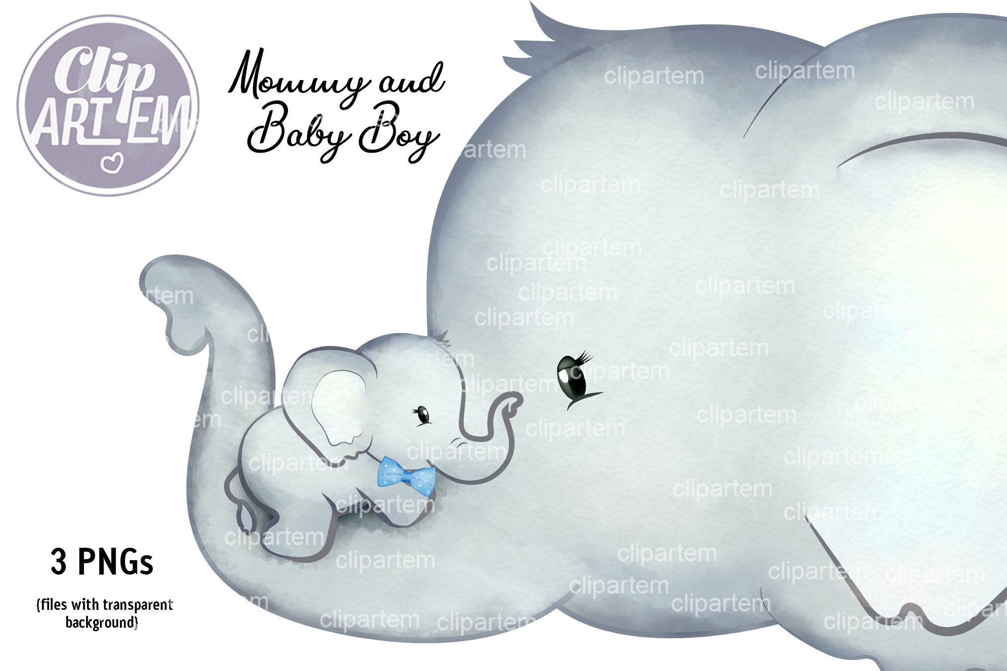 Mommy and Baby Elephant Clip Art Illustration. Watercolor | Etsy
