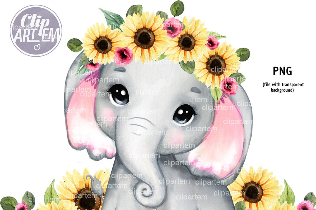 Elephant Sunflower Pink Flowers Decorations, Elephant Baby Girl Pink ...