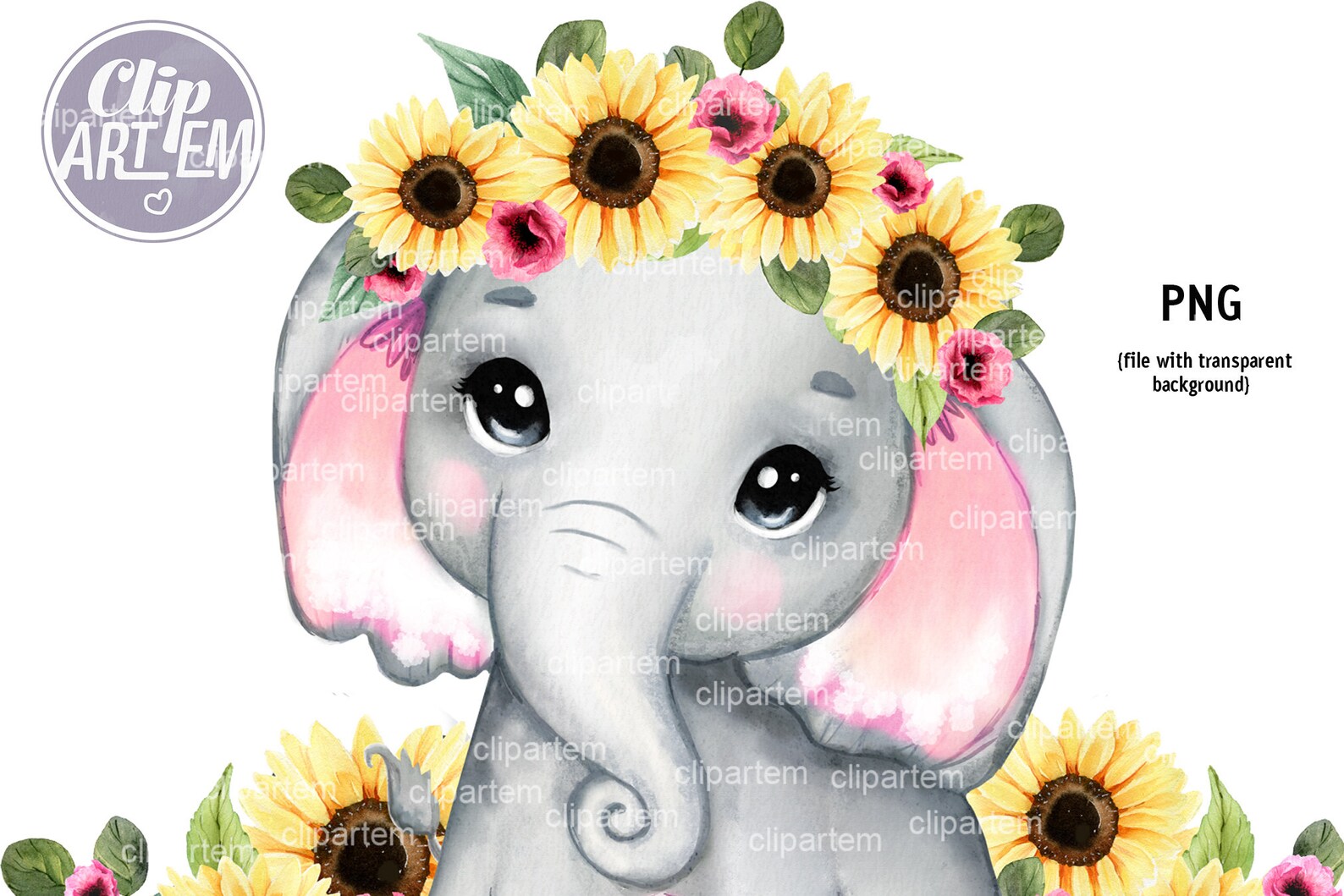 Elephant Sunflower Pink Flowers Decorations Elephant Baby - Etsy