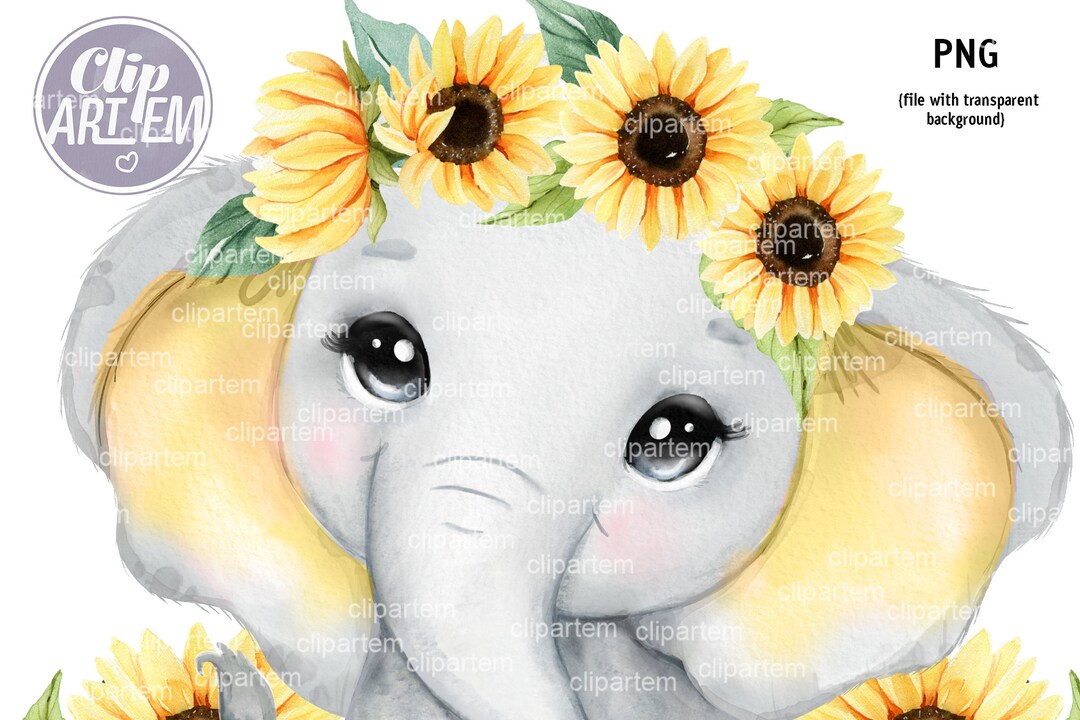 Elephant Sunflower Baby Shower Decorations, Elephant Baby Girl Yellow ...