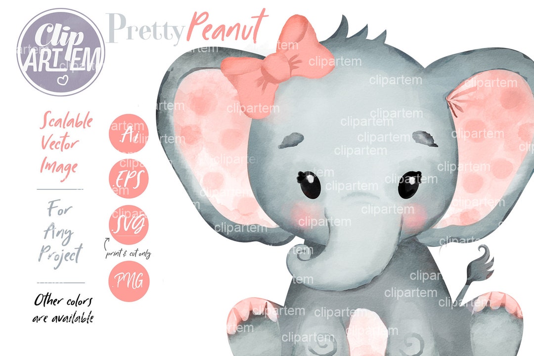 Pink Peach Watercolor Elephant Vector, Illutsrator File, EPS, SVG ...