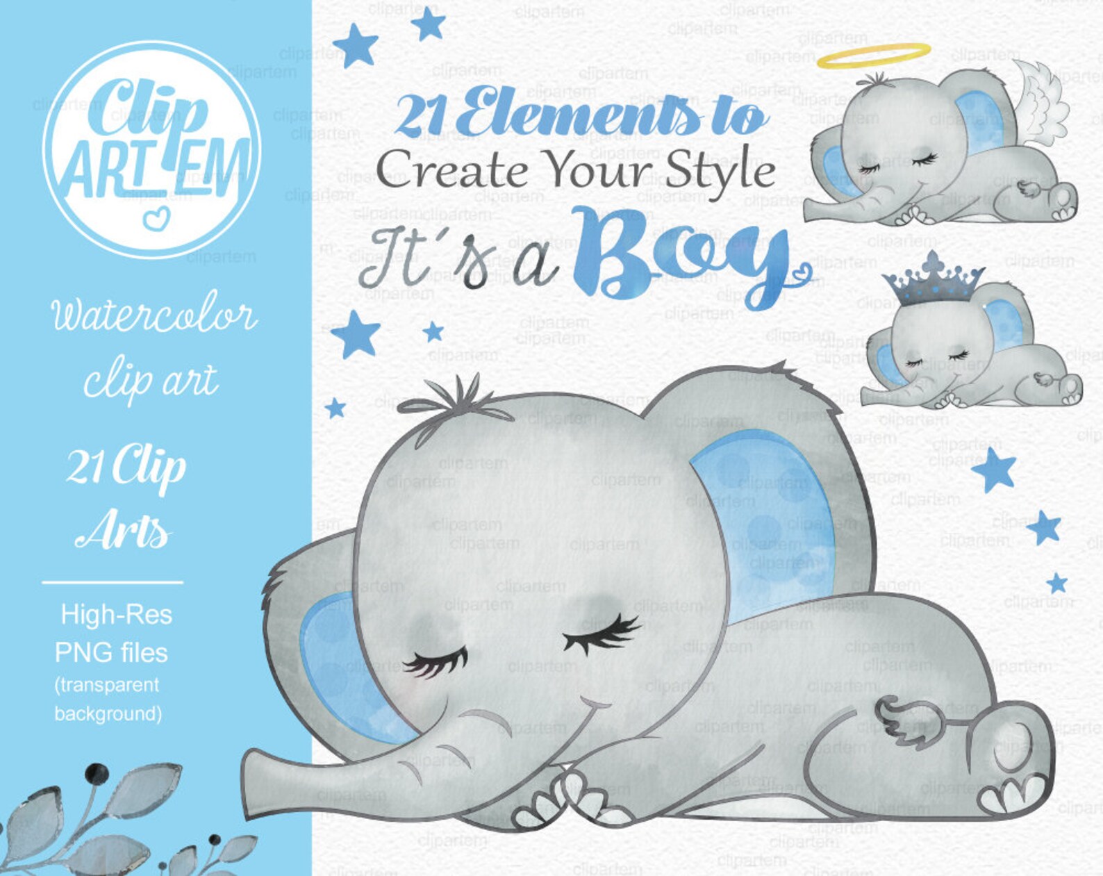 Elephant Boy Clip Art, Watercolor. Watercolor Baby Peanut Clipart, Blue ...