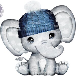Winter Boy Elephant Clip Art, Very Cute Little Peanut, Dark Blue Hat ...