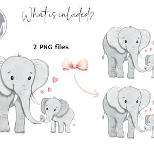 Daddy and Baby Elephant Clip Art, Watercolor Cute Father and Boy or ...