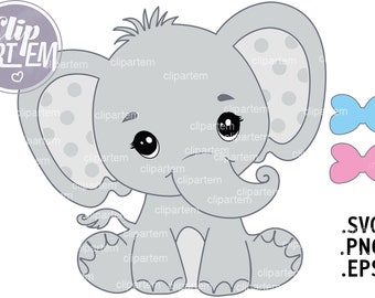 Elephant Svg Cutting File Girl Boy Elephant With Pink Bow and - Etsy