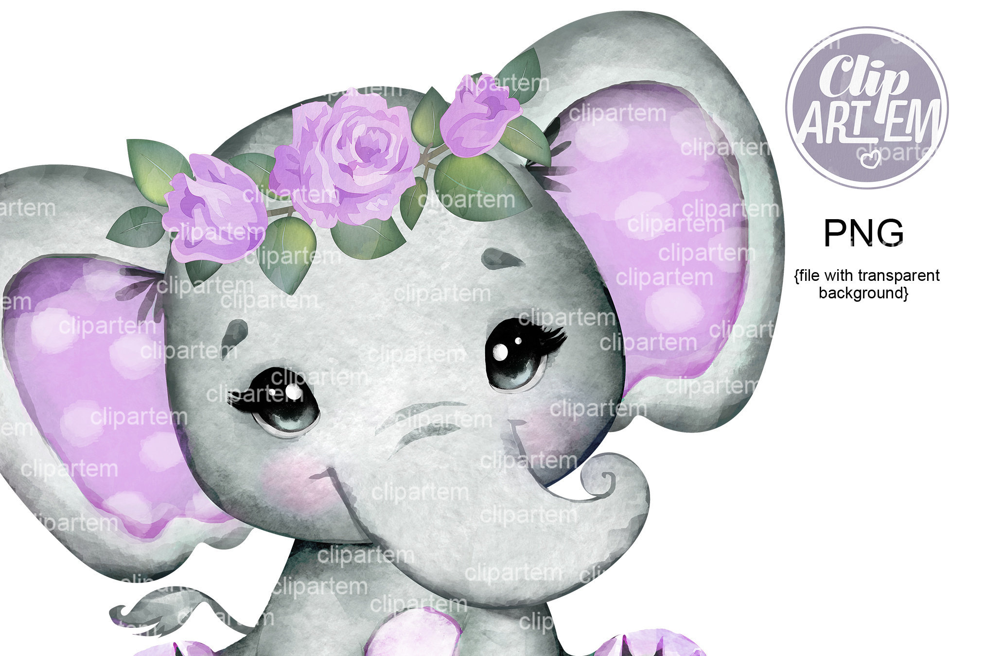Purple Floral Elephant Clip Art, Watercolor Cute Little Peanut,lavender ...