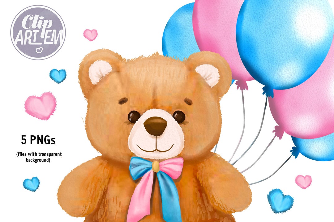 Pink Blue Baby Bear With Balloons, Gender Reveal Teddy Bear, Unisex ...