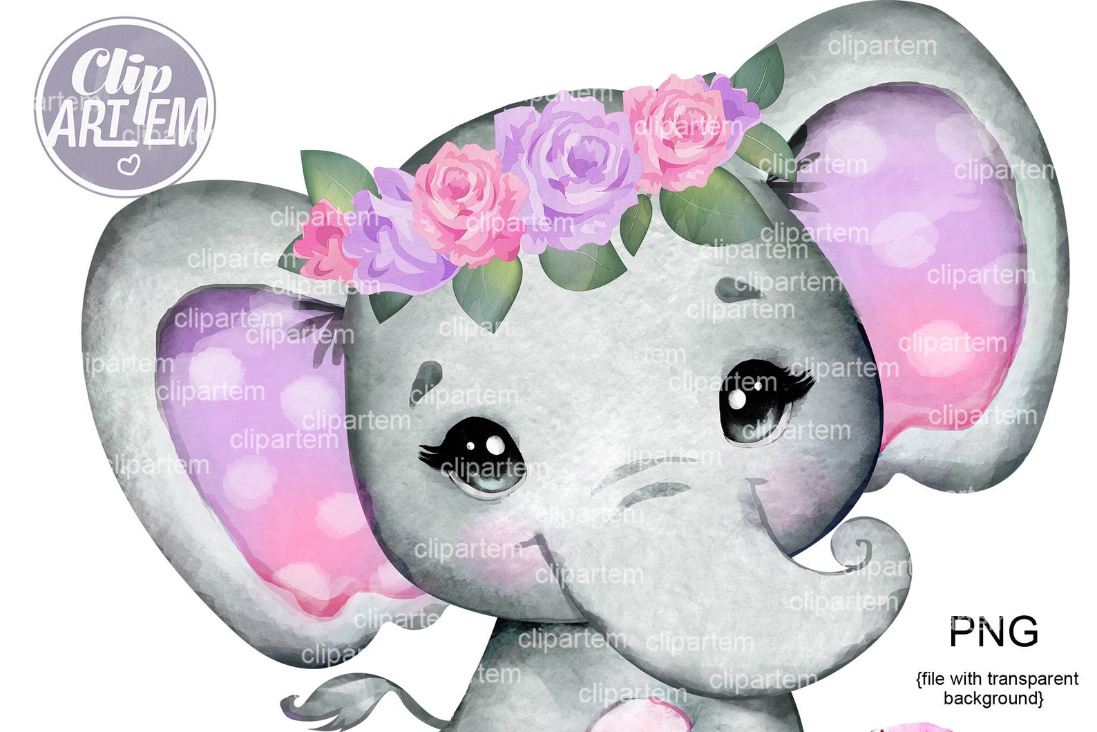 Purple Pink Elephant Clip Art, Watercolor Cute Little Peanut,purple ...