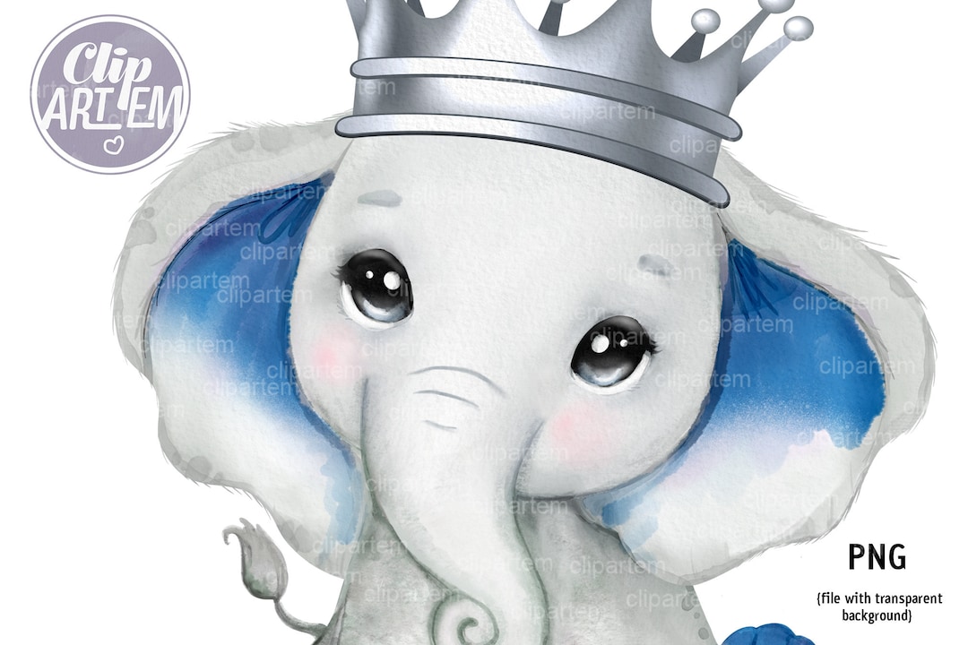 Navy Elephant With Silver Crown for Royal Baby Shower, Birthday, Dark ...