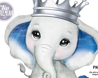 Gray Watercolor Boy Elephant Clip Art Very Cute Little - Etsy