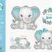 Turquoise Elephant Clip Art, Watercolor. Baby Elephant Clipart, Gray ...
