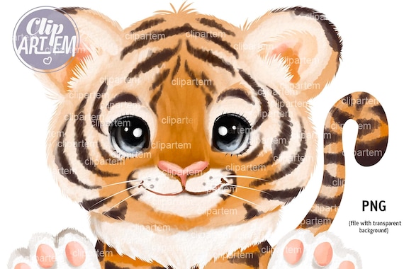 Baby Tiger Watercolor Clip Art Little Cute Tiger Gender | Etsy