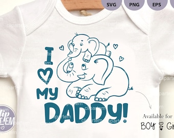 Daddy My Giant Love Elephant Father's Day Clip Art Cute | Etsy