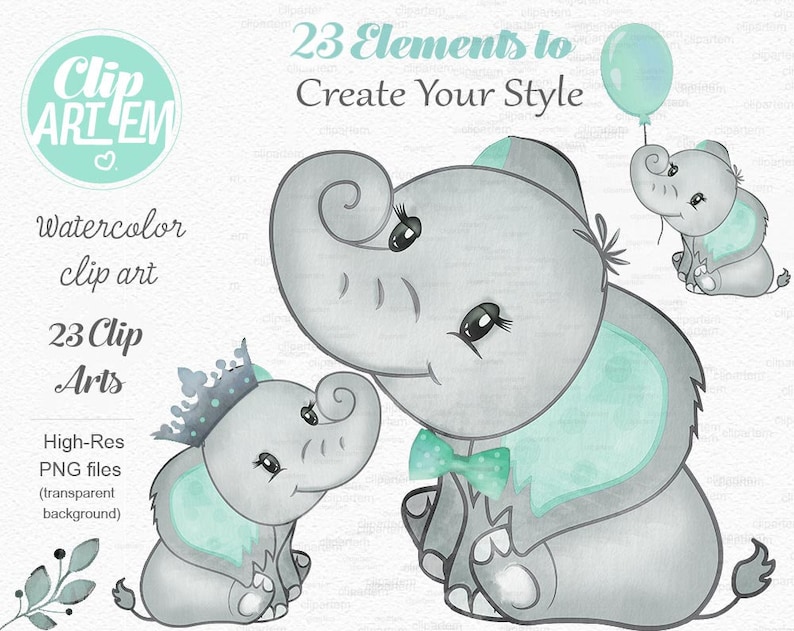 Mint Green Elephant Clip Art Watercolor. Baby Elephant - Etsy Canada