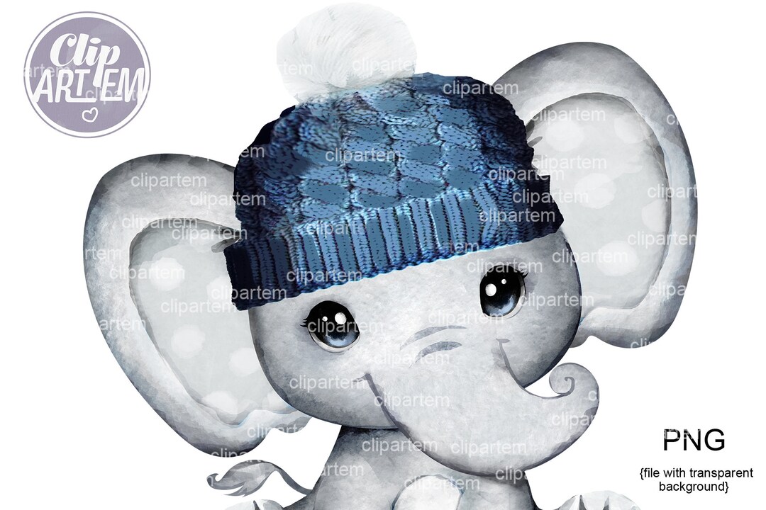 Winter Boy Elephant Clip Art, Very Cute Little Peanut, Dark Blue Hat ...