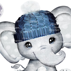 Winter Boy Elephant Clip Art, Very Cute Little Peanut, Dark Blue Hat ...