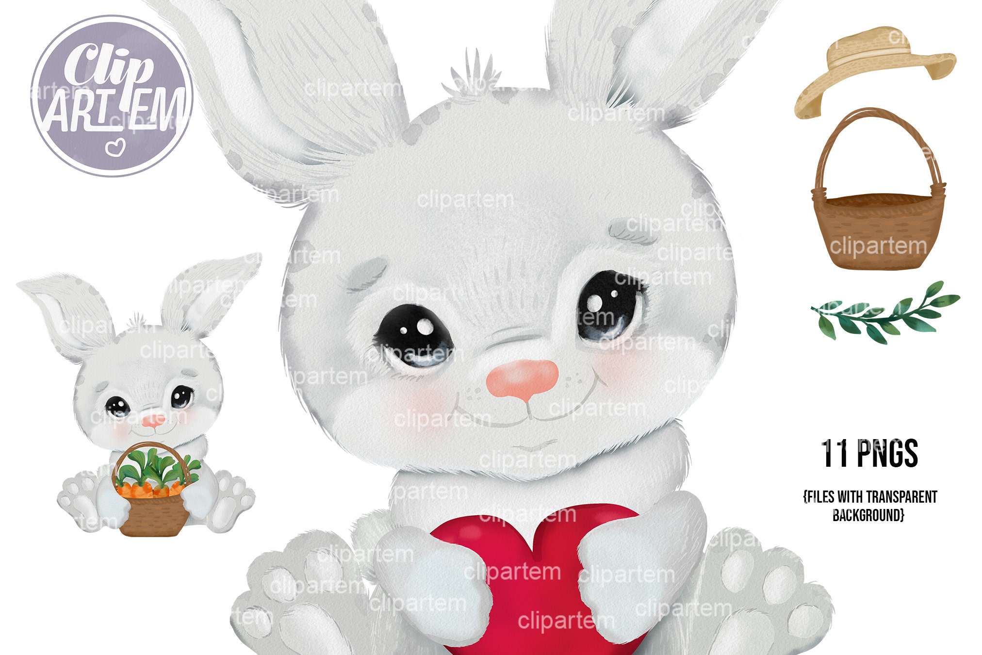 Baby Bunny Rabbit Sundle PNG Sublimation, Bunny With Basket, Carrot ...
