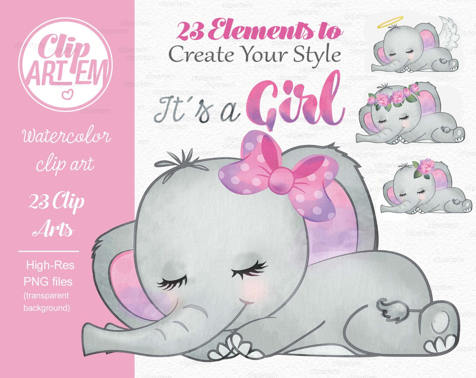 Pink Purple Elephant Clip Art, Elephant PNG, Sublimation Design ...