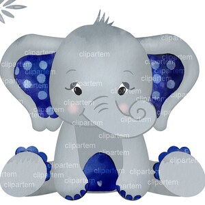Navy Elephant Clip Art Bundle for Baby Shower, Peanut, It's a Bow ...