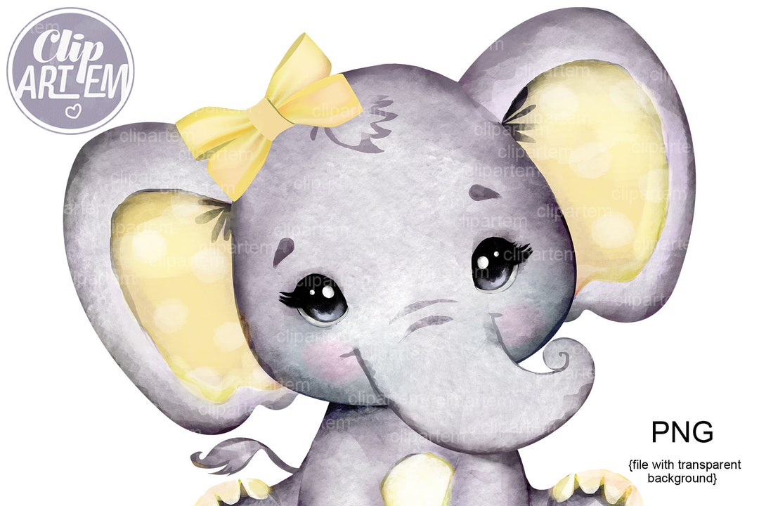 Yellow Girl Elephant Clip Art, Watercolor Very Cute Little Peanut ...