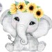 Sunflower Elephant PNG Baby Shower Decorations, Elephant Baby Girl ...