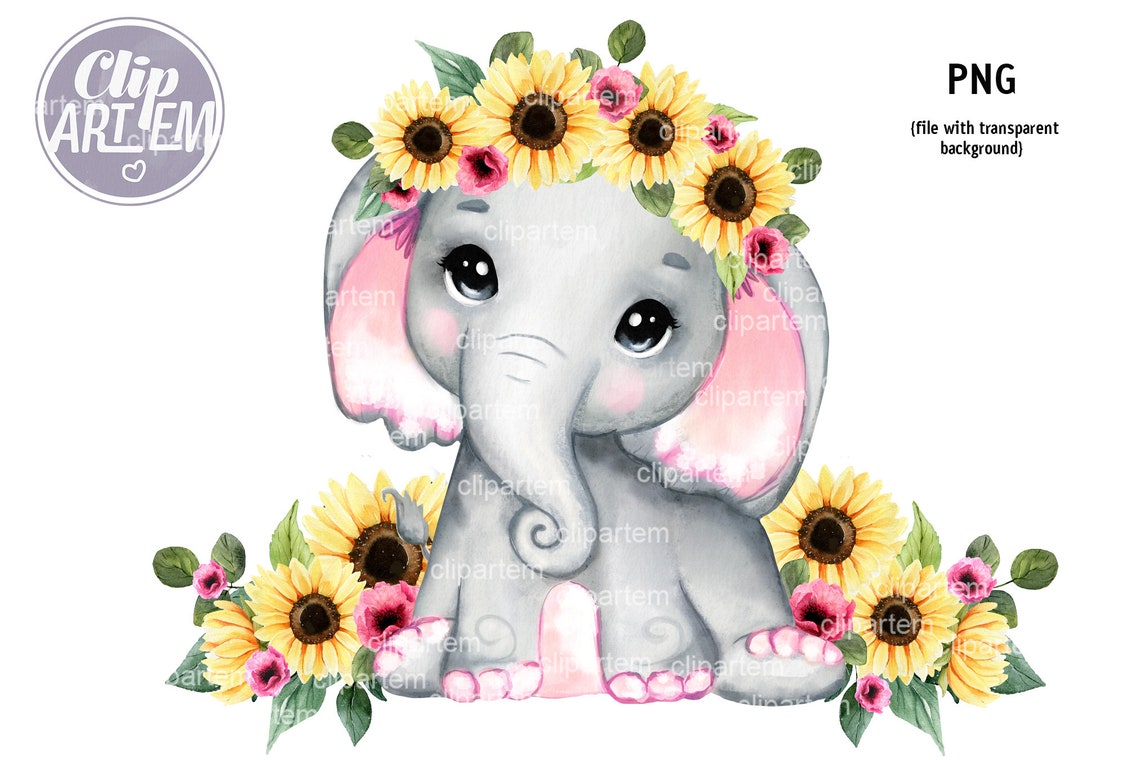 Elephant Sunflower Pink Flowers Decorations Elephant Baby - Etsy