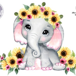 Elephant Sunflower Pink Flowers Decorations, Elephant Baby Girl Pink ...