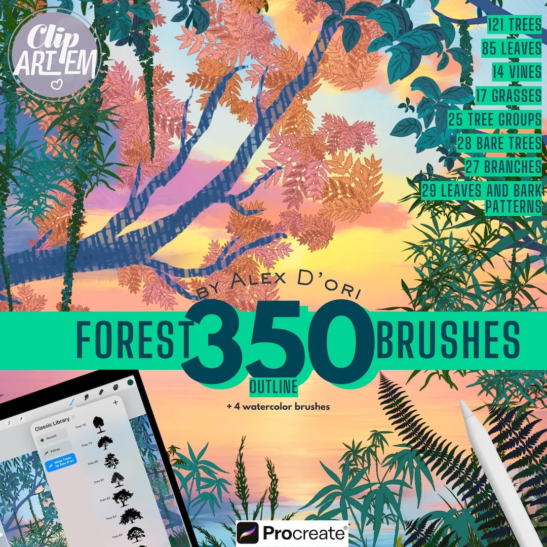 Forest Brushes for Procreate 350 | Trees, Leaves, Vines, Branches ...
