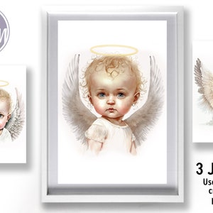 Adorable Baby Angels Bundle Watercolor Wall Art, Nursery Wall Hanging ...
