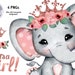 Rose Gold Baby Girl Elephant Watercolor Floral Princess Clip Art, Peach ...