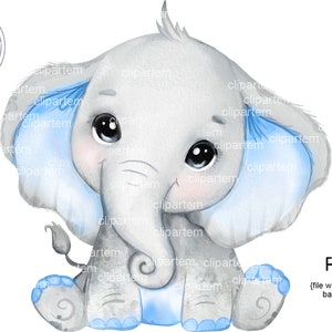 Cute Elephant Boy Clip Art, Watercolor Very Cute Little Peanut, Blue ...