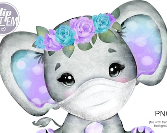 Purple Teal Elephant Clip Art Watercolor Cute Little - Etsy