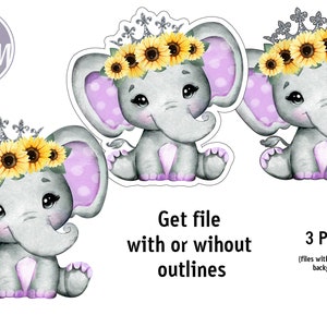 Purple Yellow Sunflower Elephant With Row of Sunflowers on the Head ...