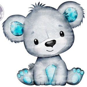 Turquoise Boy Bear Clip Art With Teal Polka Ears. Hand-drawn Watercolor ...