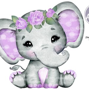 Purple Floral Elephant Clip Art, Watercolor Cute Little Peanut,lavender ...