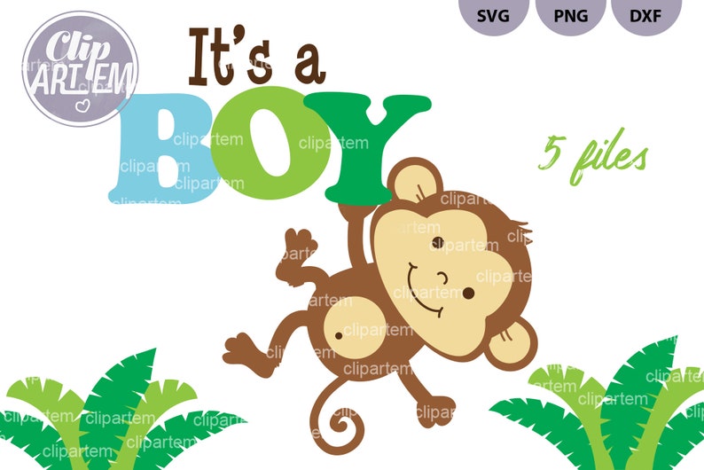 Monkey SVG, Boy Baby Monkey Vector, Cutting File Digital File for ...