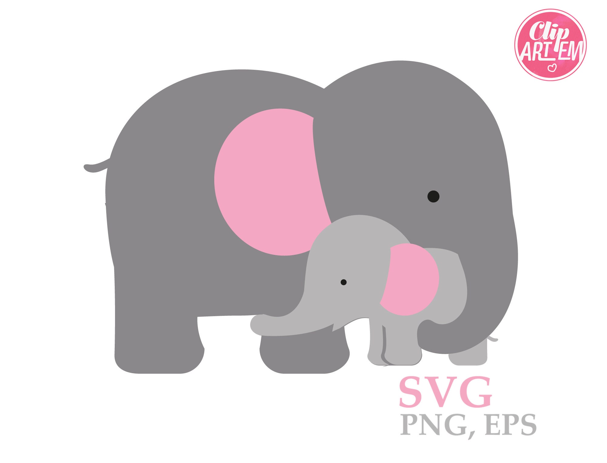 Mommy Baby Girl Elephant Svg With Pink Ears, Change Color, Layered ...