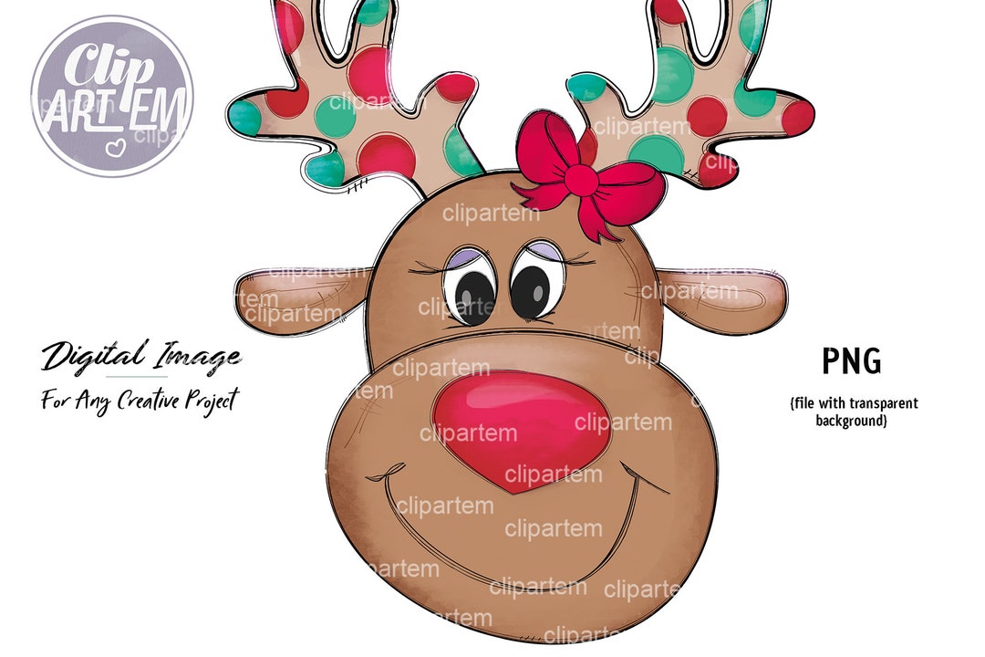 Girl Reindeer Doodle Clip Art, Fun Christmas Deer Girl With Pink Bow ...