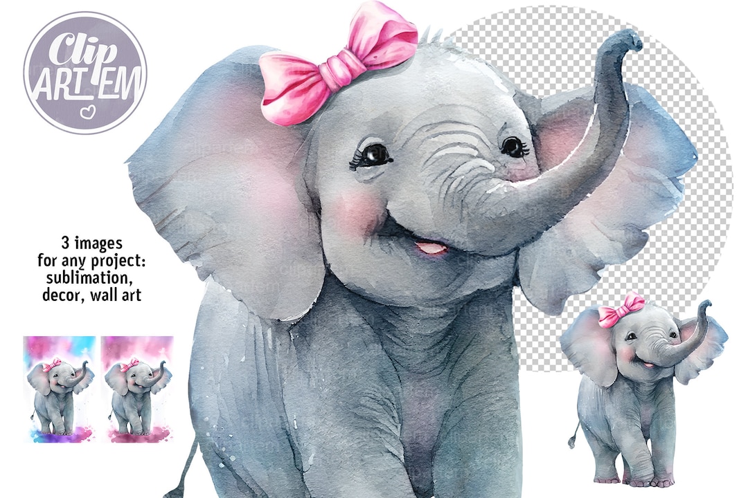 Elephant Clip Art for Creative Projects, Baby Girl Elephant Pink Bow ...