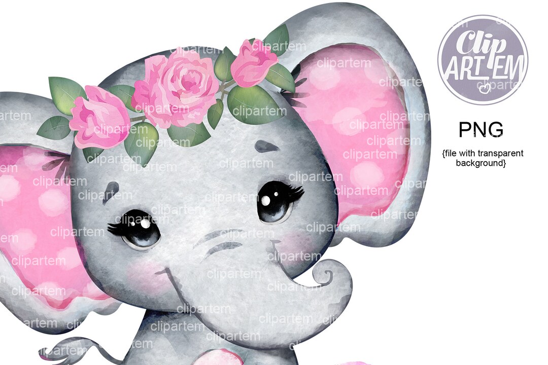 Watercolor Girl Elephant Clip Art, Floral Little Peanut,pink Roses ...