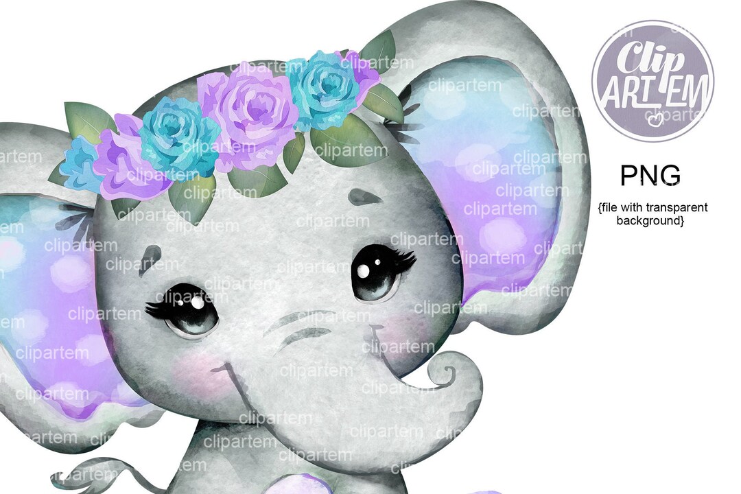 Purple Teal Elephant Clip Art, Watercolor Cute Little Peanut,lavender ...