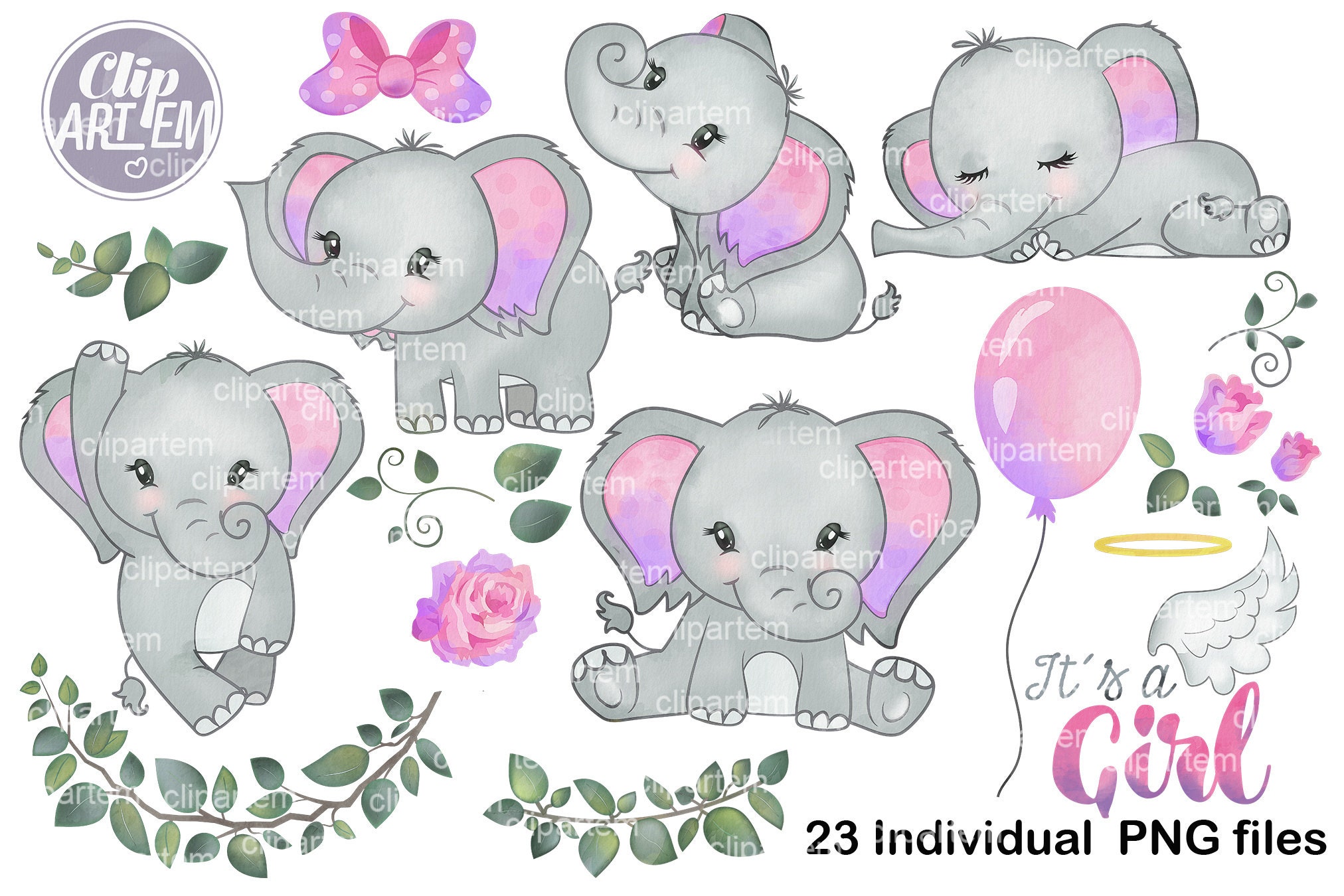 Pink Purple Elephant Clip Art, Elephant PNG, Sublimation Design ...