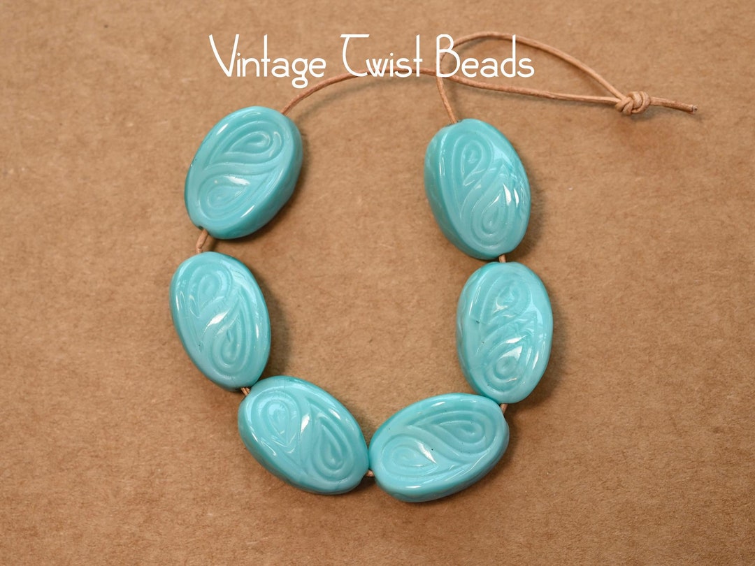Vintage Turquoise-color Glass Beads, Twist Oval Shape With Fun Design ...