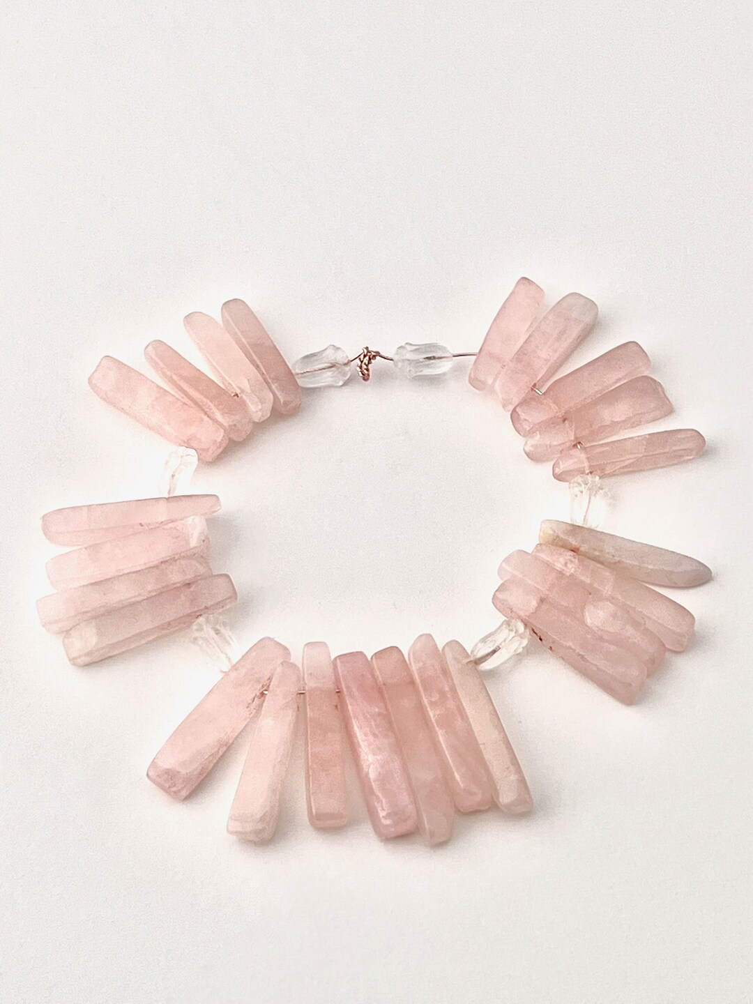 Set of Pretty Rose Quartz Paddles With Crystal Flower Beads, Boho Bead ...