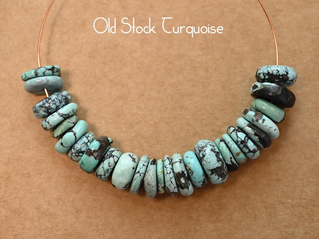 Old Stock Light Blue Turquoise Disc Beads With Heavy Matrix, Matte ...