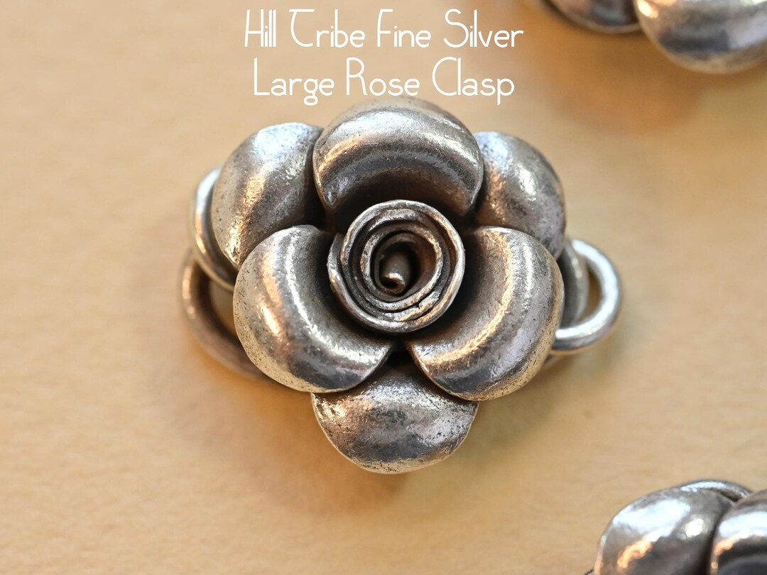 ONE Fine Silver Cabbage Rose S-clasp, Thai Hill Tribe Silver, Flower ...